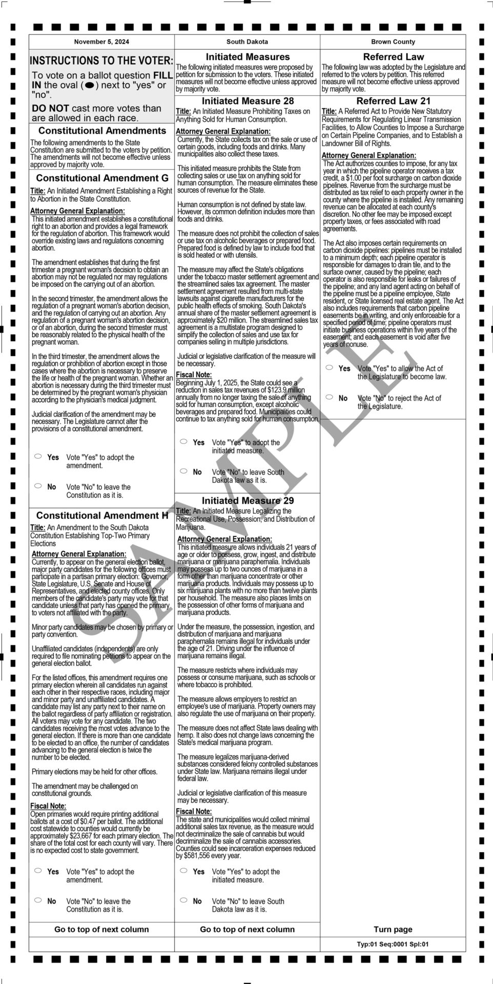 Brown County - General Ballot Sample | Aberdeen Insider